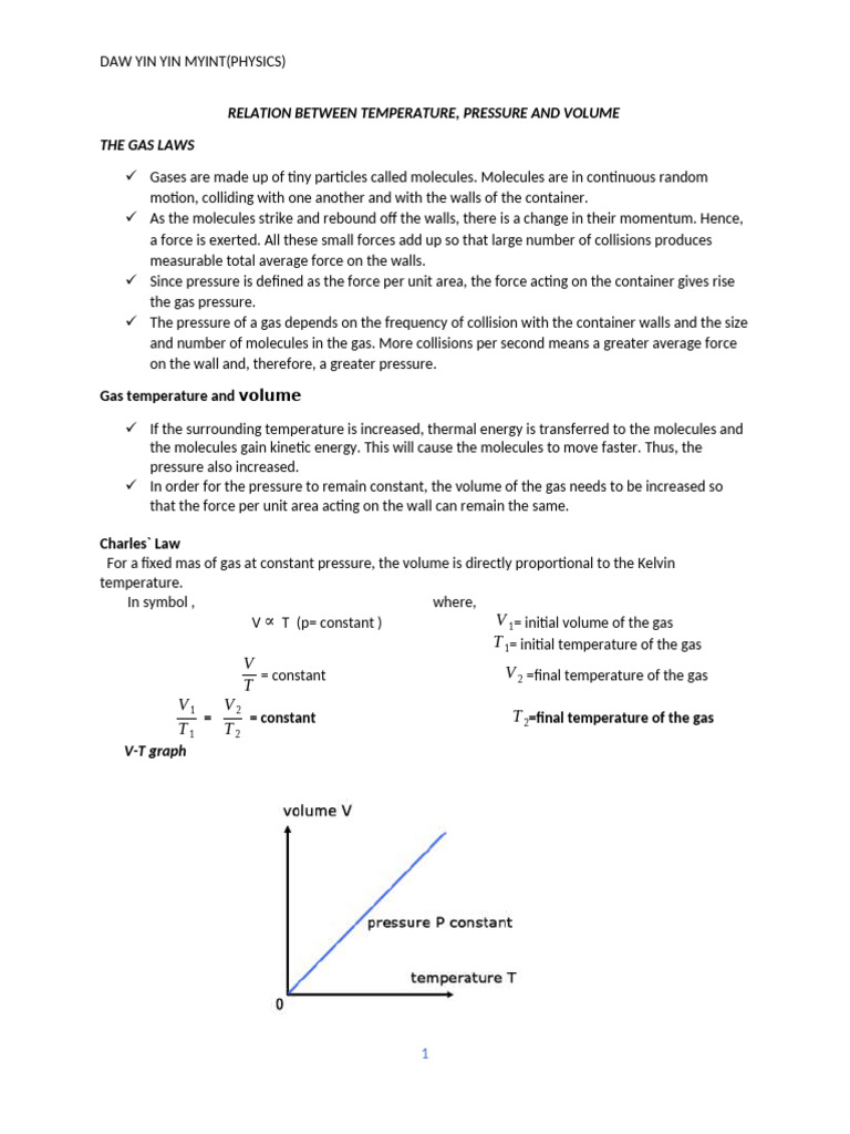 Relation Between Temperature, Pressure and Volume Notes | PDF | Latent ...