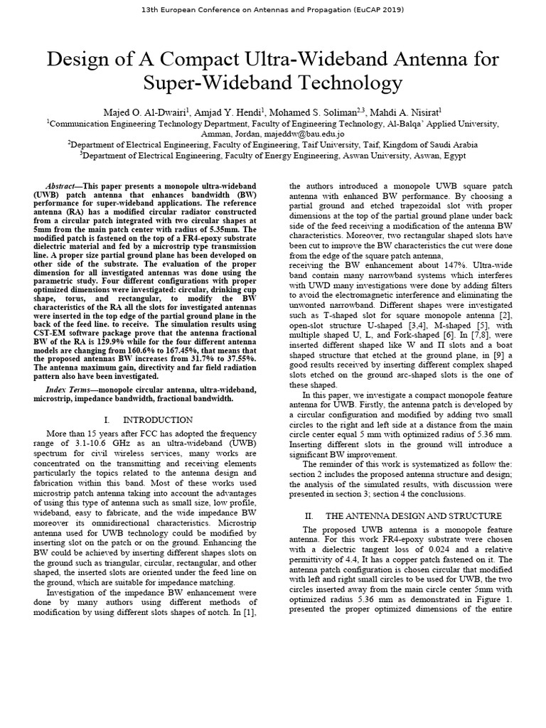 2019 Design of A Compact Ultra-Wideband Antenna For Super-Wideband Technology | PDF | Antenna ...