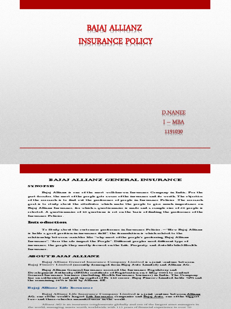 Bajaj Allianz General Insurance (BRM Term Paper.) | PDF | Insurance ...