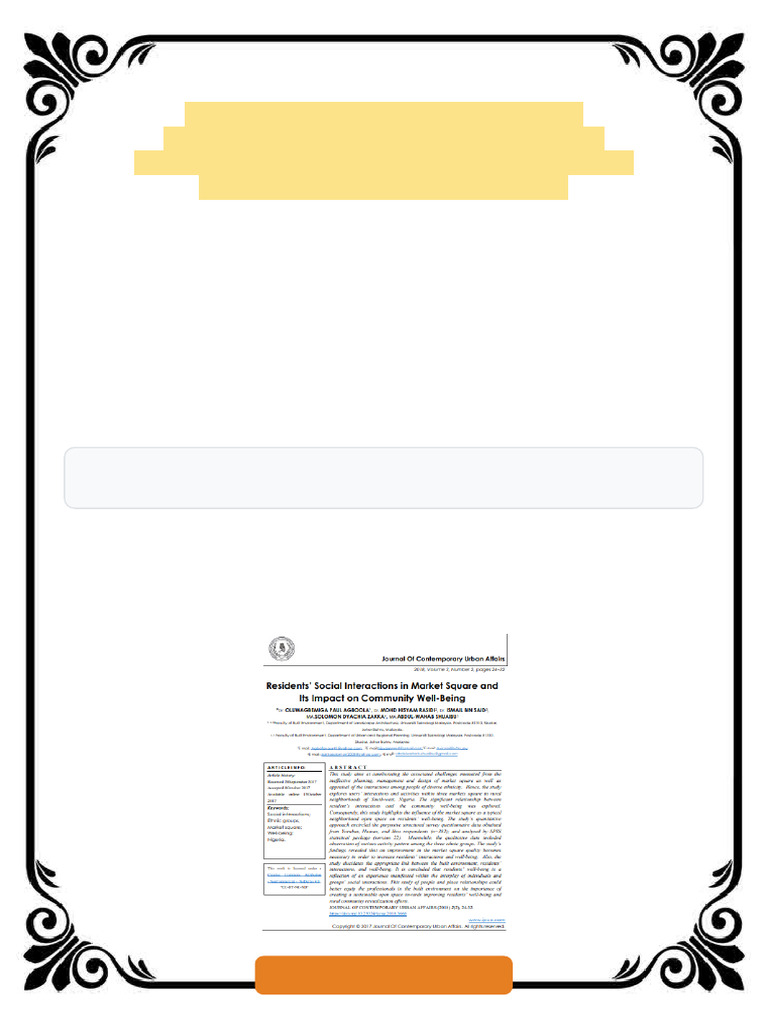 Residents Social Interactions in Market Square and Its Impact on ...