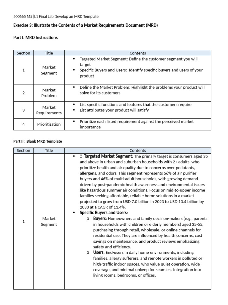 MRD Template for Air Purifier Development | PDF | Natural Environment ...