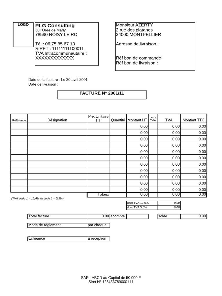 Facture Type | PDF | Taxe sur la valeur ajoutée | Commercialisation