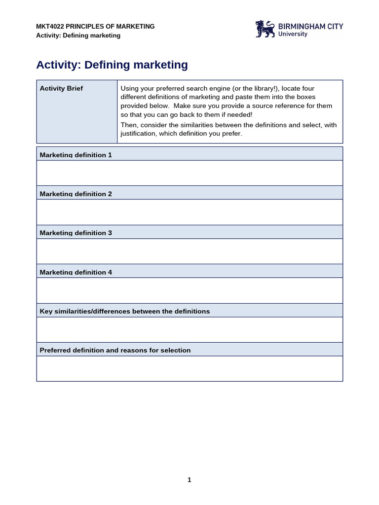 Marketing Definitions and Analysis | PDF