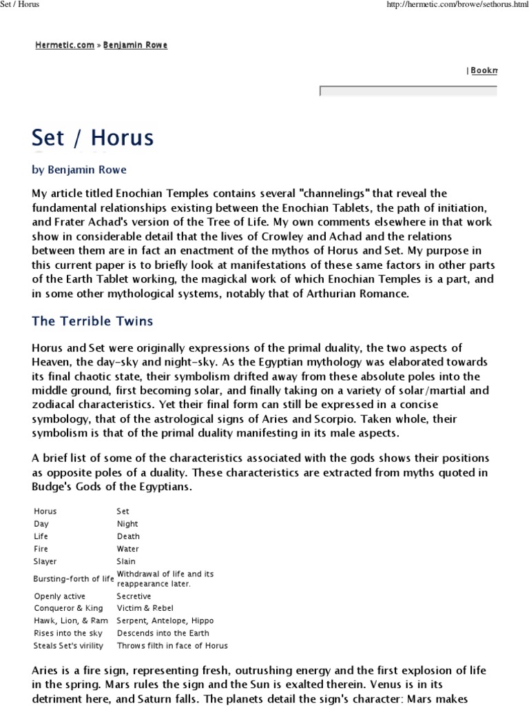 Benjamin Rowe - Set - Horus | PDF | Galahad | Astrological Sign