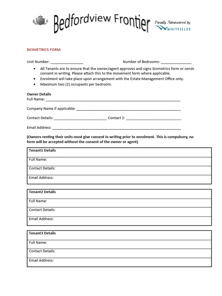 Bedfordview Frontier Biometrics Form 20240315 | PDF