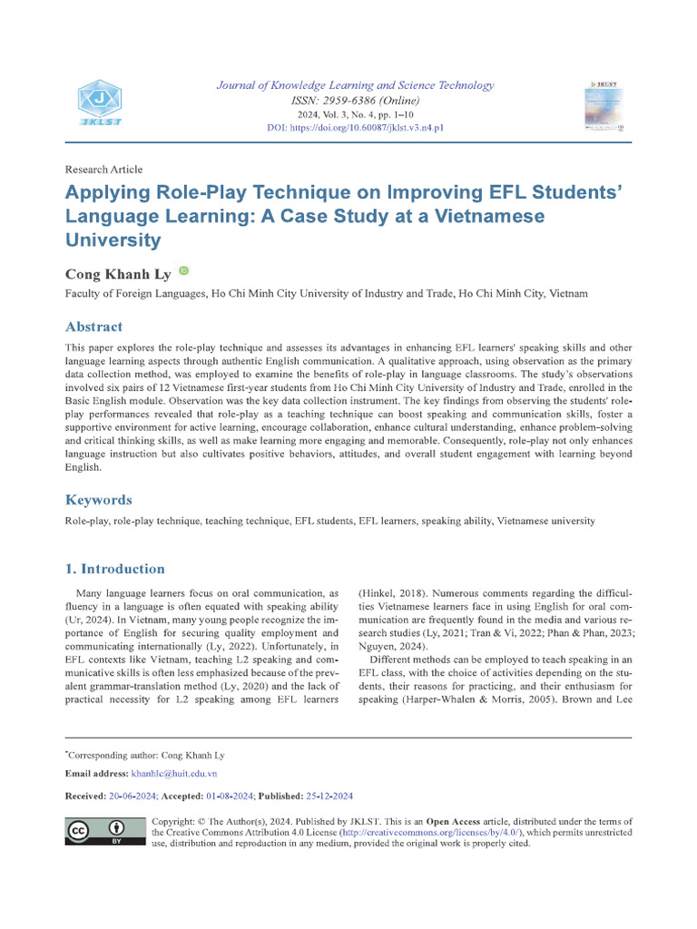 Applying Role-Play Technique On Improving EFL Students' | PDF