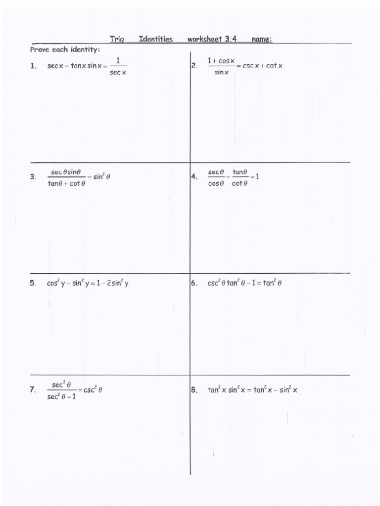 Trig Identities Worksheet With Answers 2 | PDF