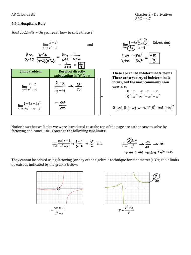 AP Calculus AB: L'Hospital's Rule Explained | PDF | Function ...