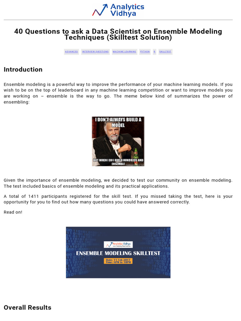 40 Questions on Ensemble Modeling Techniques | PDF | Machine Learning ...