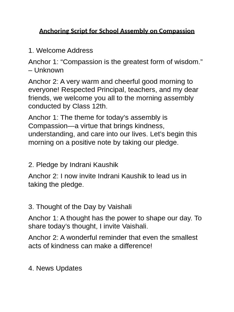School Assembly Script on Compassion | PDF