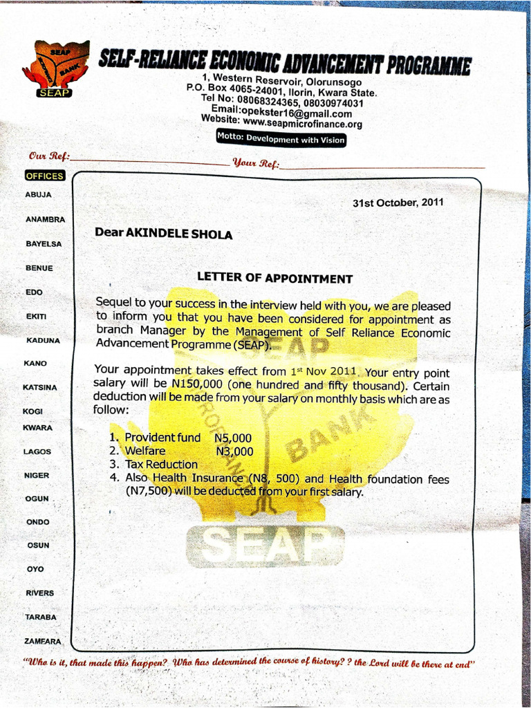 Appointment Letter | PDF