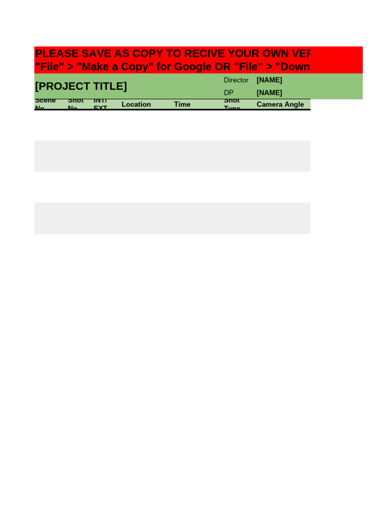 Customizable Shot List Template | PDF