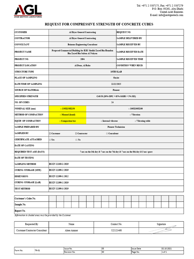 Concrete Cube Strength Testing Request | PDF | United Arab Emirates