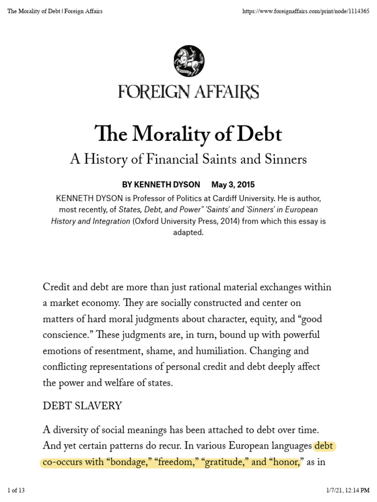 The Morality of Debt Foreign Affairs | PDF | Debt | Credit Rating Agency