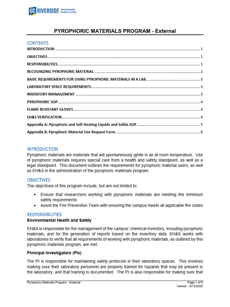 Pyrophoric Materials Safety Guidelines | PDF | Laboratories | Personal ...