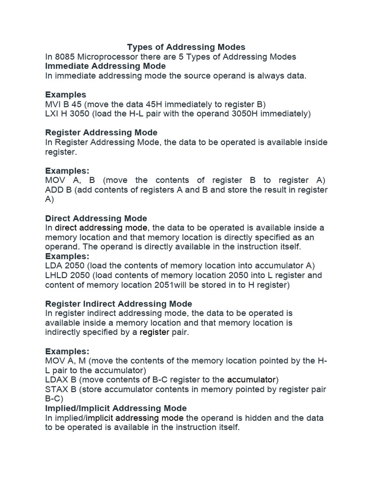 Types of Addressing Modes of 8085 | PDF | Office Equipment | Computer ...