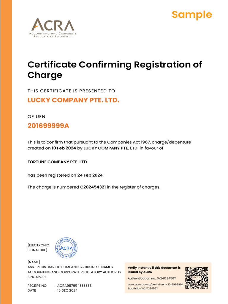 Certificate Confirming Registration of Charge Sample | PDF