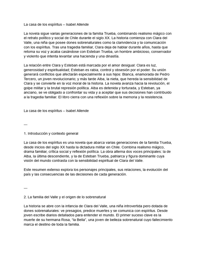 La Casa de Los Espíritus - Isabel Allende | PDF