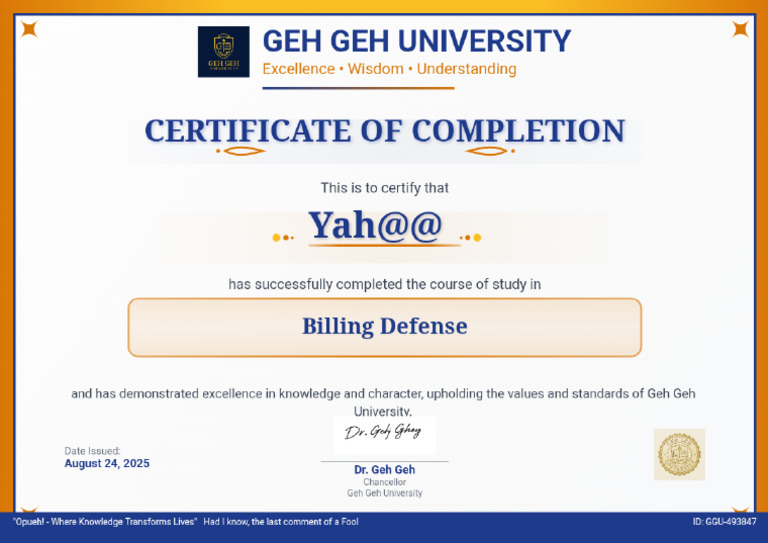 Yah@@ Geh Geh University Certificate | PDF