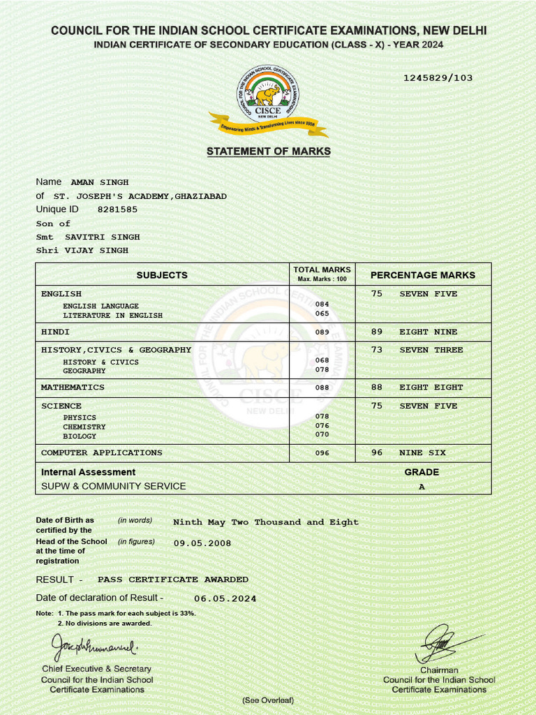 Class X Marksheet_compressed | PDF