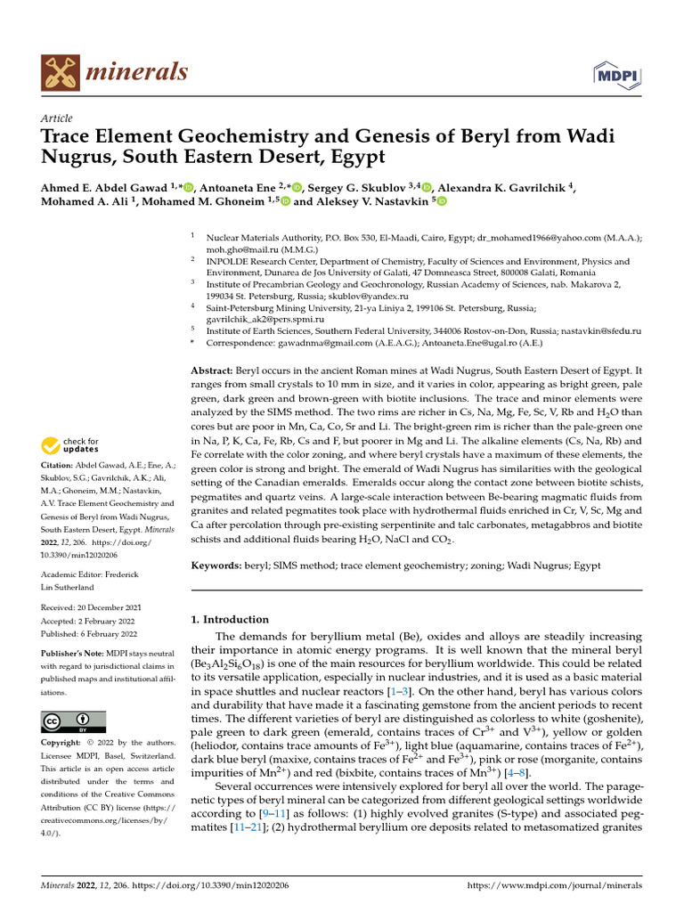Trace Element Geochemistry and Genesis of Beryl From Wadi Nugrus, South ...