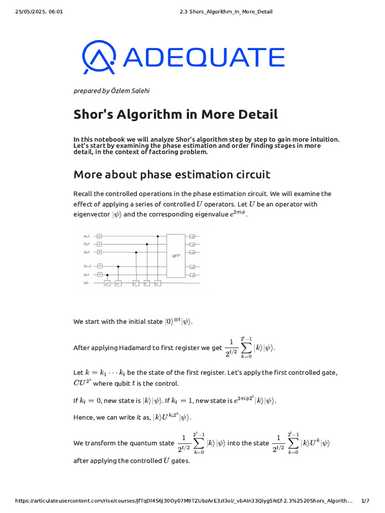 2.3 Shors Algorithm in More Detail | PDF | Mathematics | Theoretical ...