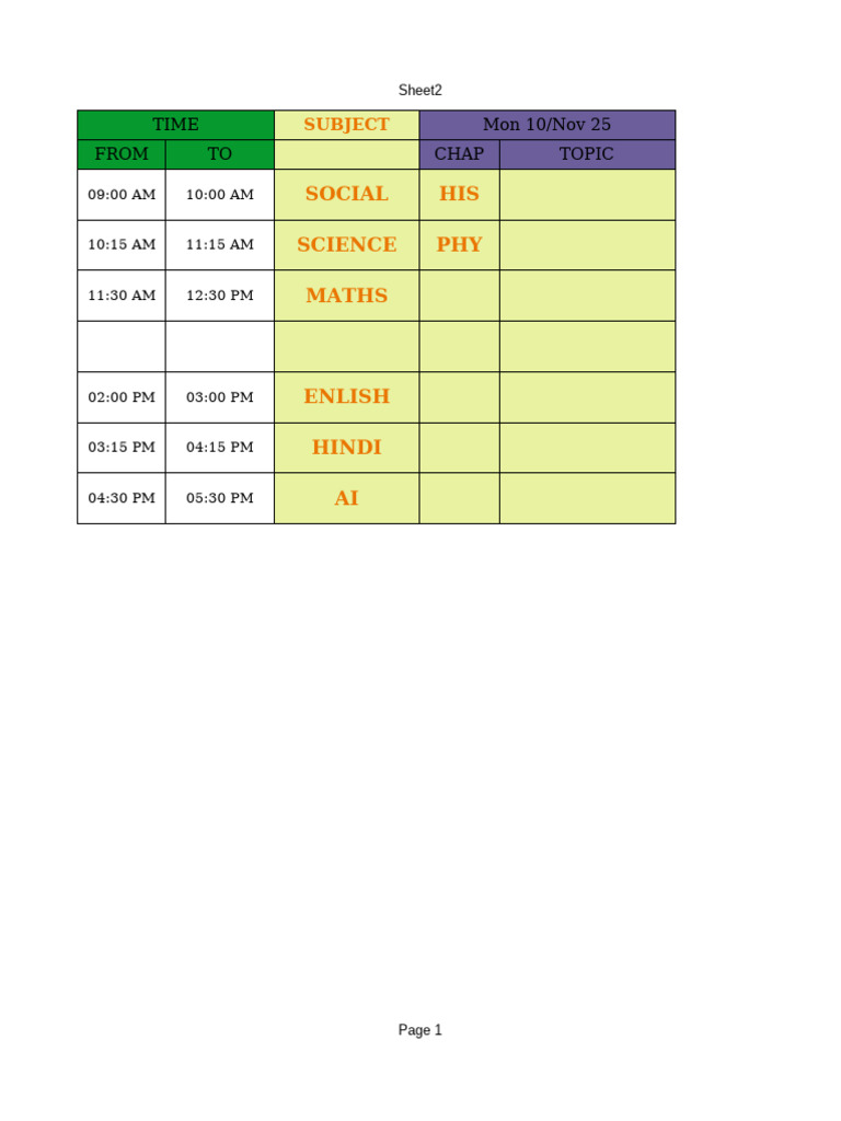 Time Table | PDF