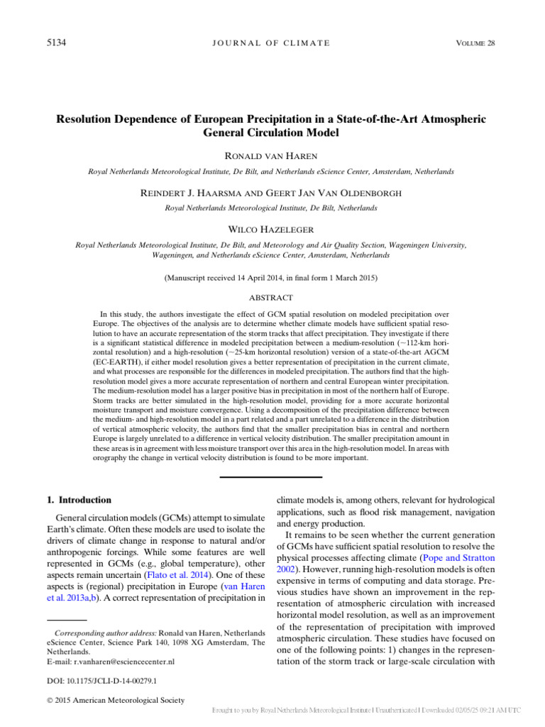 Resolution Dependence of European Precipitation in a State-of-the-Art ...