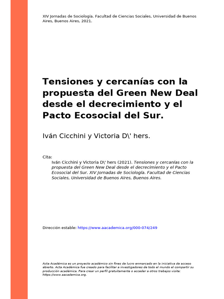 Iván Cicchini (2021) - Tensiones y Cercanías Con La Propuesta Del Green ...
