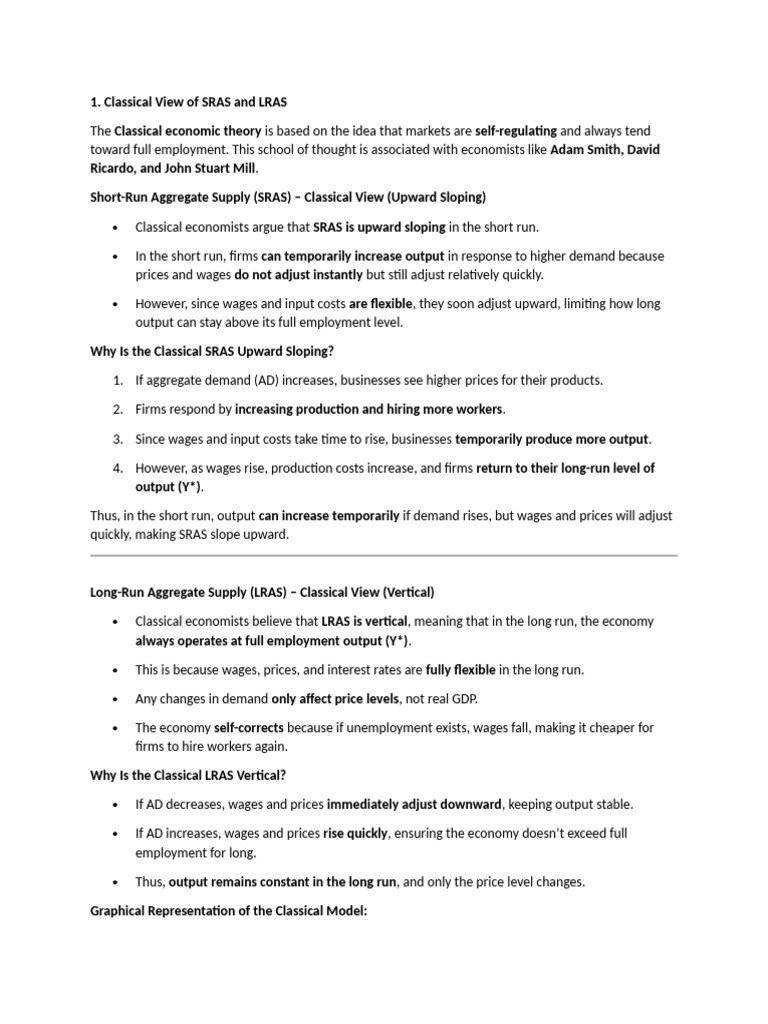 Classical vs. Keynesian SRAS and LRAS | PDF | Full Employment ...