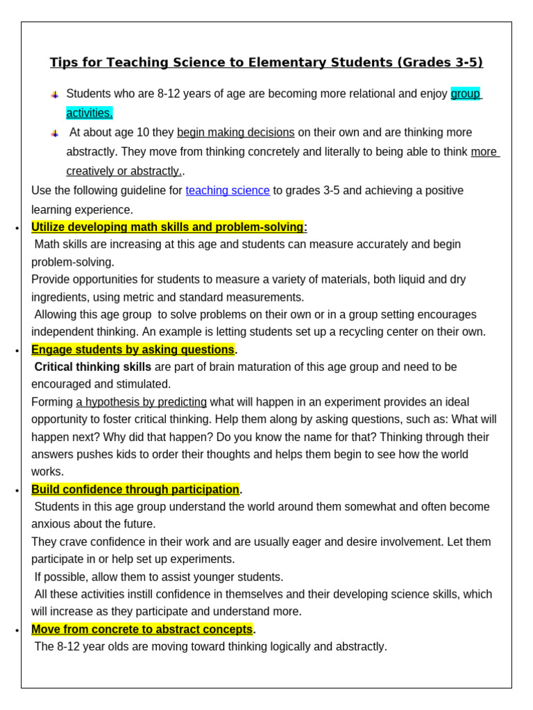 Effective Science Teaching Tips for Grades 3-5 | PDF | Learning ...