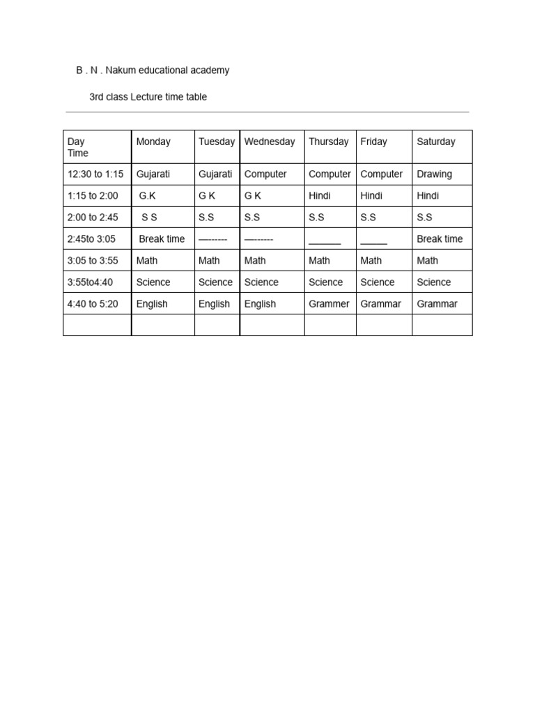 Time Table | PDF