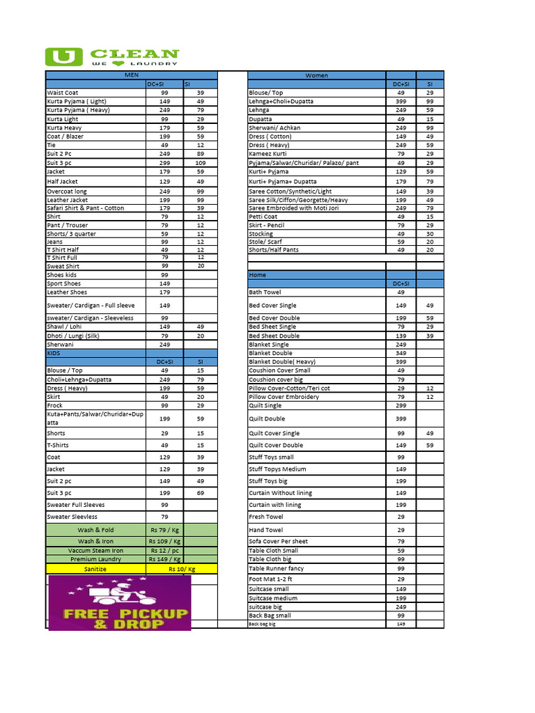 Women's and Men's Clothing Price List | PDF | Clothing | Fashion