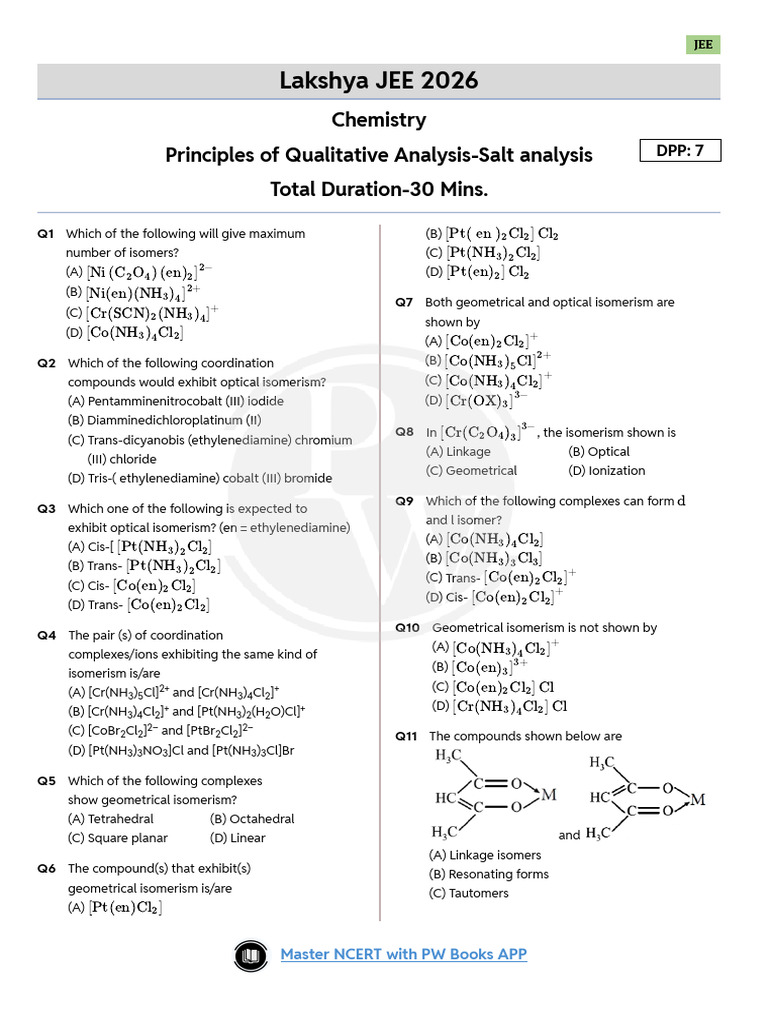 Principles of Qualitative Analysis Salt Analysis DPP 07 of Lec 08 | PDF ...