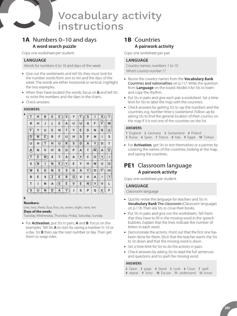 Numbers and Days Word Search Activity | PDF | Verb | Vocabulary