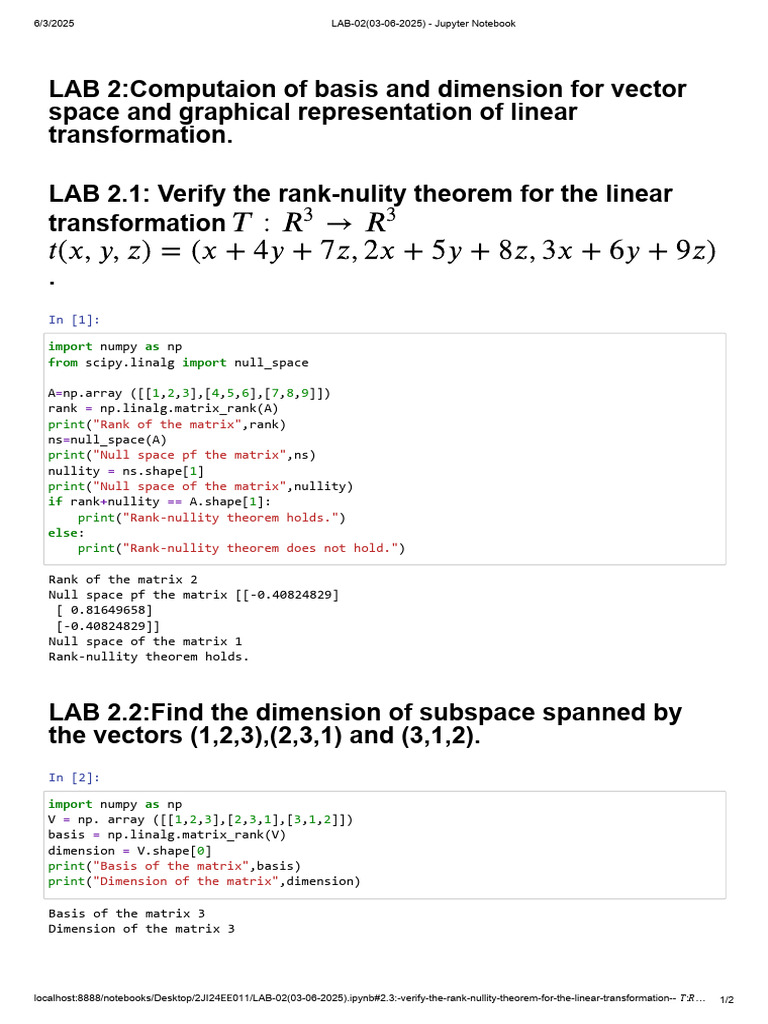 Rank-Nullity Theorem in Linear Algebra | PDF | Linear Subspace ...
