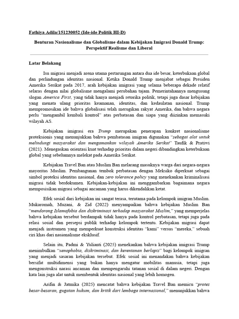 Nasionalisme vs Globalisme: Kebijakan Imigrasi Trump | PDF