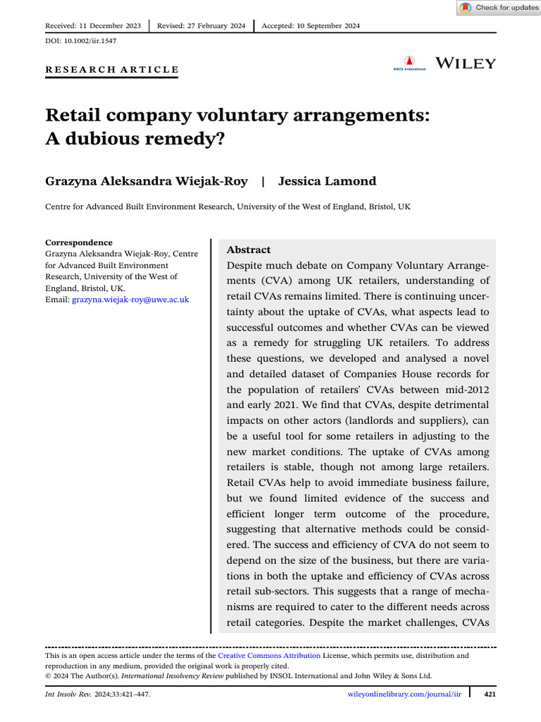 Retail Company Voluntary Arrangements: A Dubious Remedy?: Grazyna ...