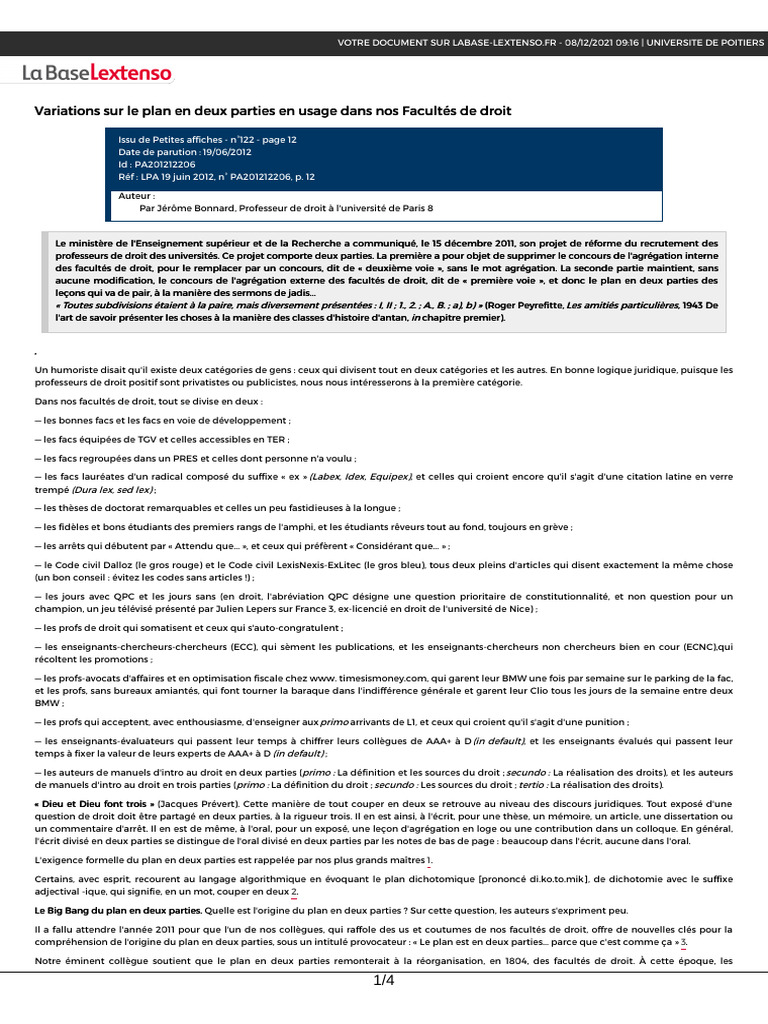 Plan en Deux Parties en Droit Universitaire | PDF