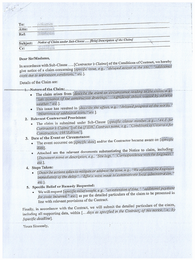 Format For Notice To Claim | PDF