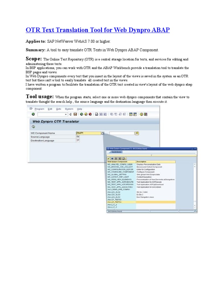 Web Dynpro ABAP - OTR Text Translation Tool | PDF | Areas Of Computer Science | Software Engineering