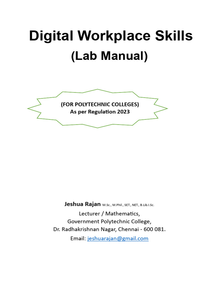 Digital Workplace Skills Lab Manual | PDF | Microsoft Excel | World ...