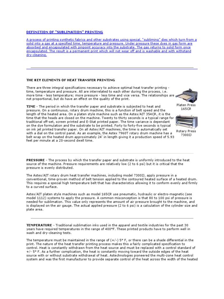 Sublimation Printing Process Explained | PDF | Heat | Printing