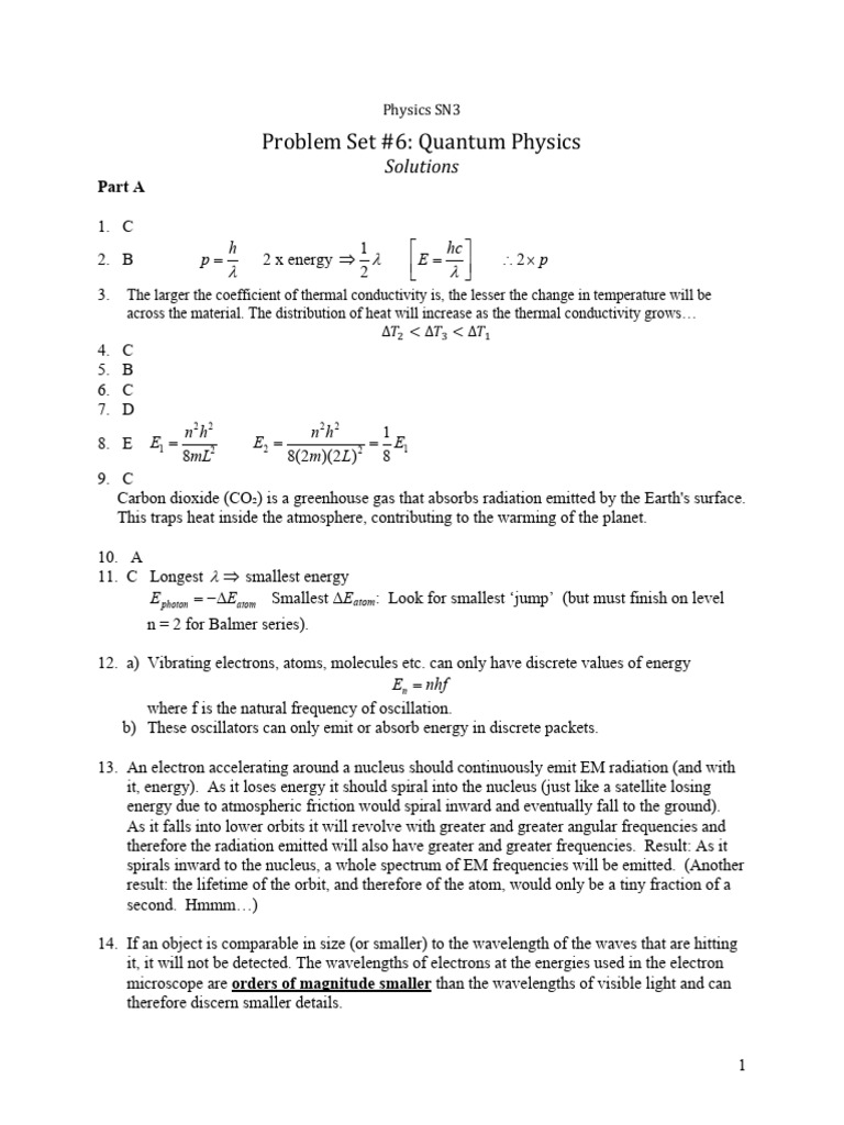 Quantum Physics Problem Set Solutions | PDF | Quantity | Theoretical ...