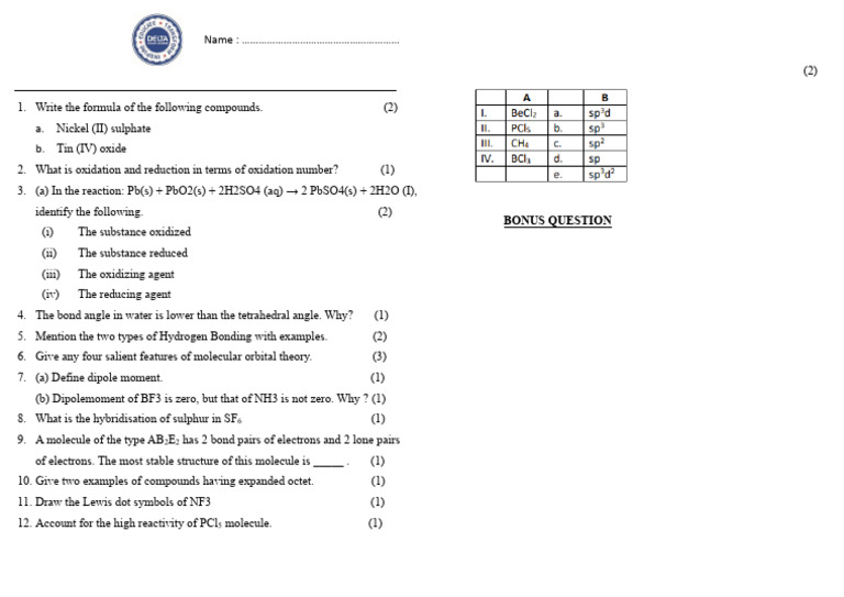 Delta Xi Chemistry Set B 31-10-2025 | PDF