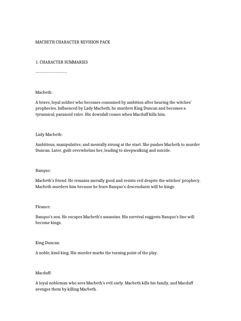 Macbeth Revision Pack (2) | PDF | Macbeth | Shakespearean Tragedies