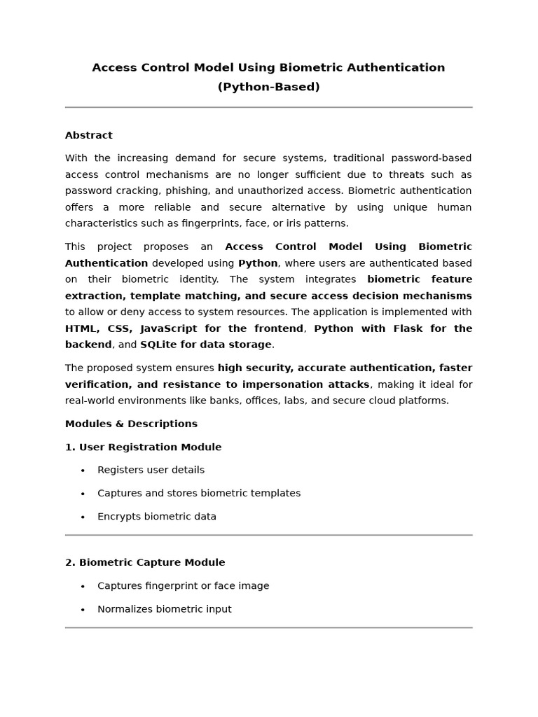 Access Control Model Using Biometric Authentication | PDF