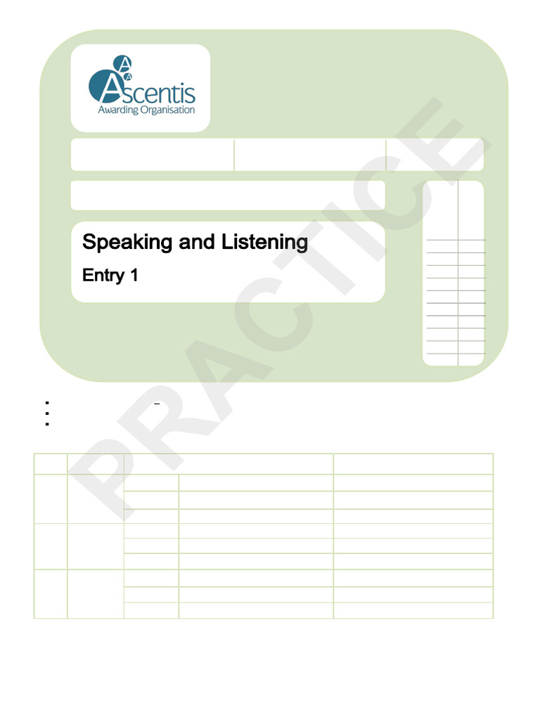 Entry 1 - ESOL - Speaking & Listening - Assessment Paper - Practice ...