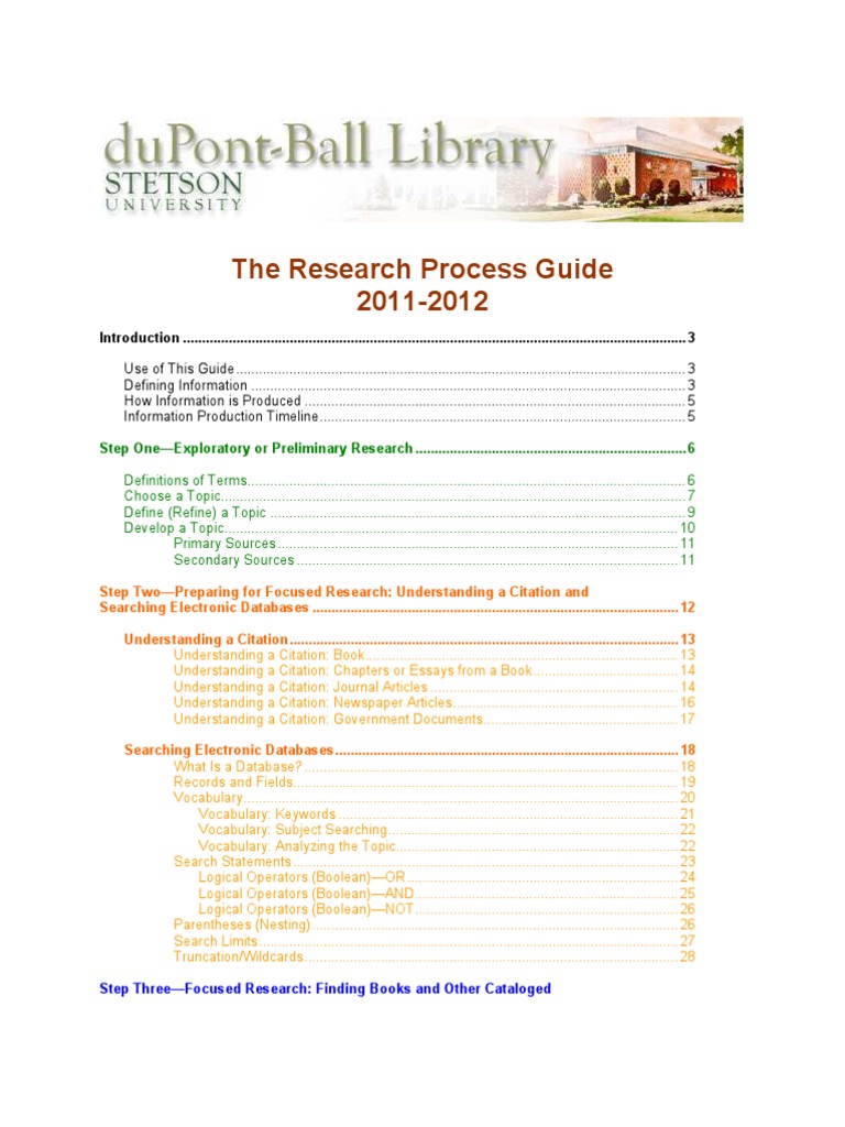 The Research Process Guide 2011-2012 | PDF | Databases | Citation