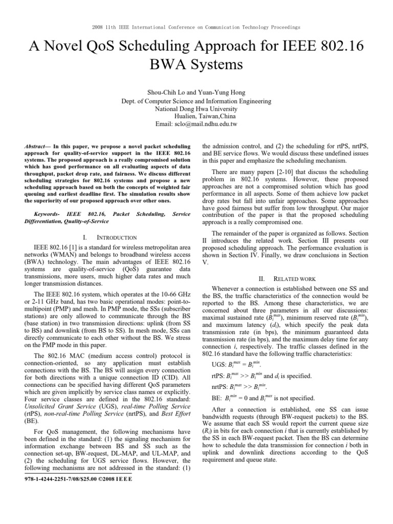 A Novel Qos Scheduling Approach For Ieee 802.16 Bwa Systems | PDF | Quality Of Service ...